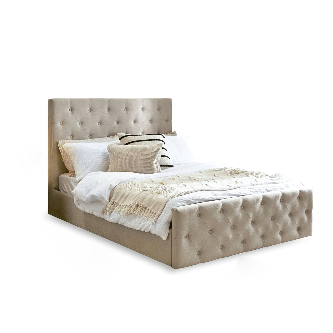 Cavill Soft Beige Fabric Double Bed - Laura James