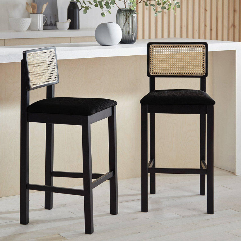 Charlie Black Cane Bar Stool - Wooden Footrest – Laura James
