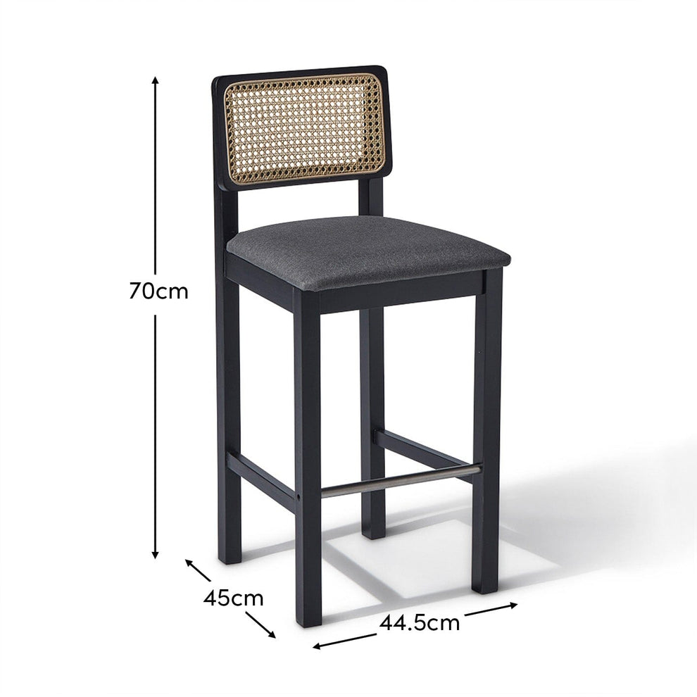 Charlie Black Cane Bar Stool - Wooden Footrest – Laura James