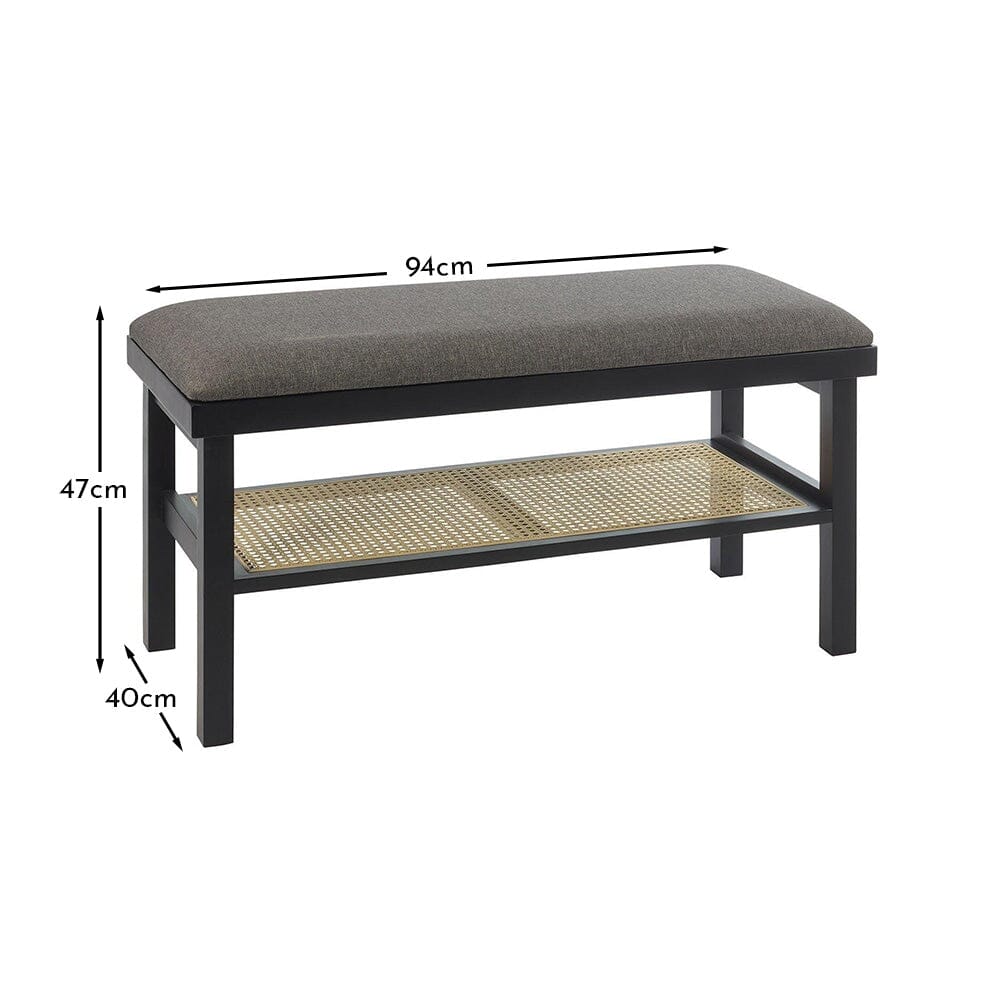 Charlie Hallway Bench - Cane - Black – Laura James