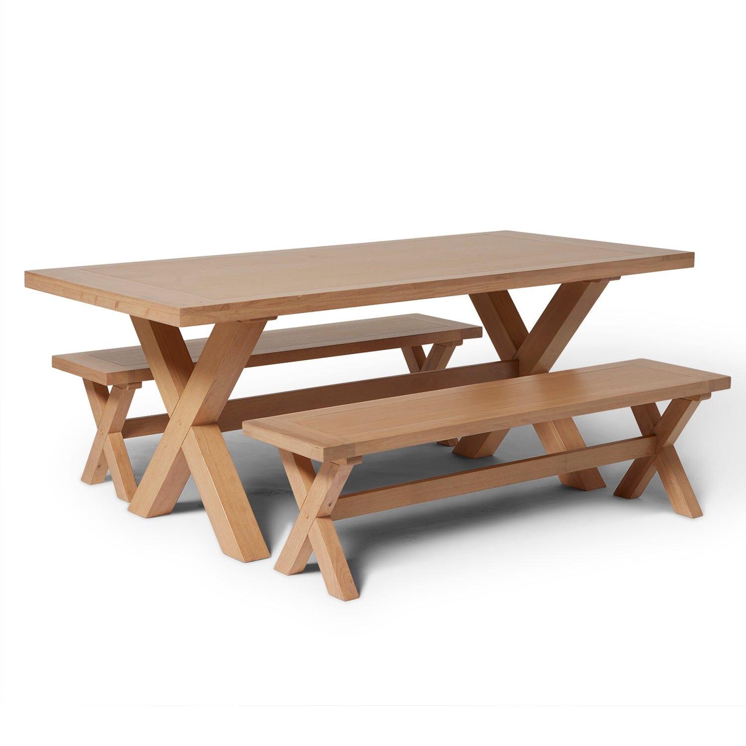 Charlotte 190cm Dining Table with 2 150cm Dining Benches - Pale Oak ...