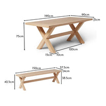 Charlotte 190cm Dining Table with 2 150cm Dining Benches - Whitewash O ...