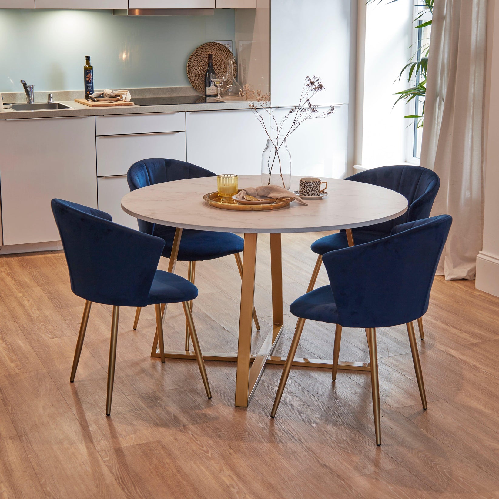 Clara Marble Effect Round Dining Table - Gold Frame – Laura James