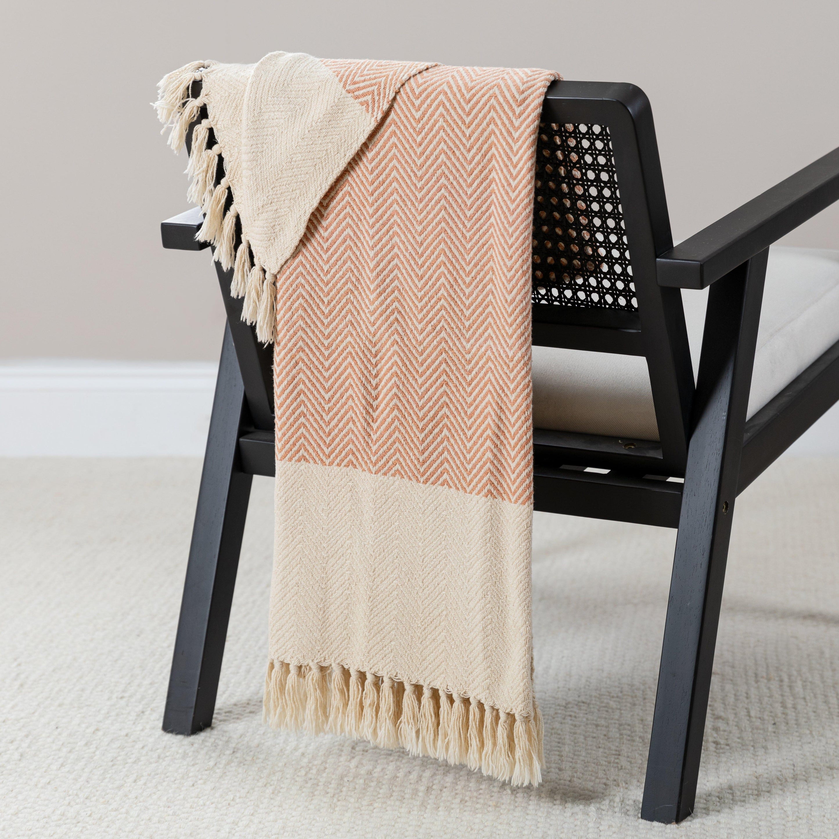 Crofton Blush Pink Cotton Herringbone Throw - Laura James