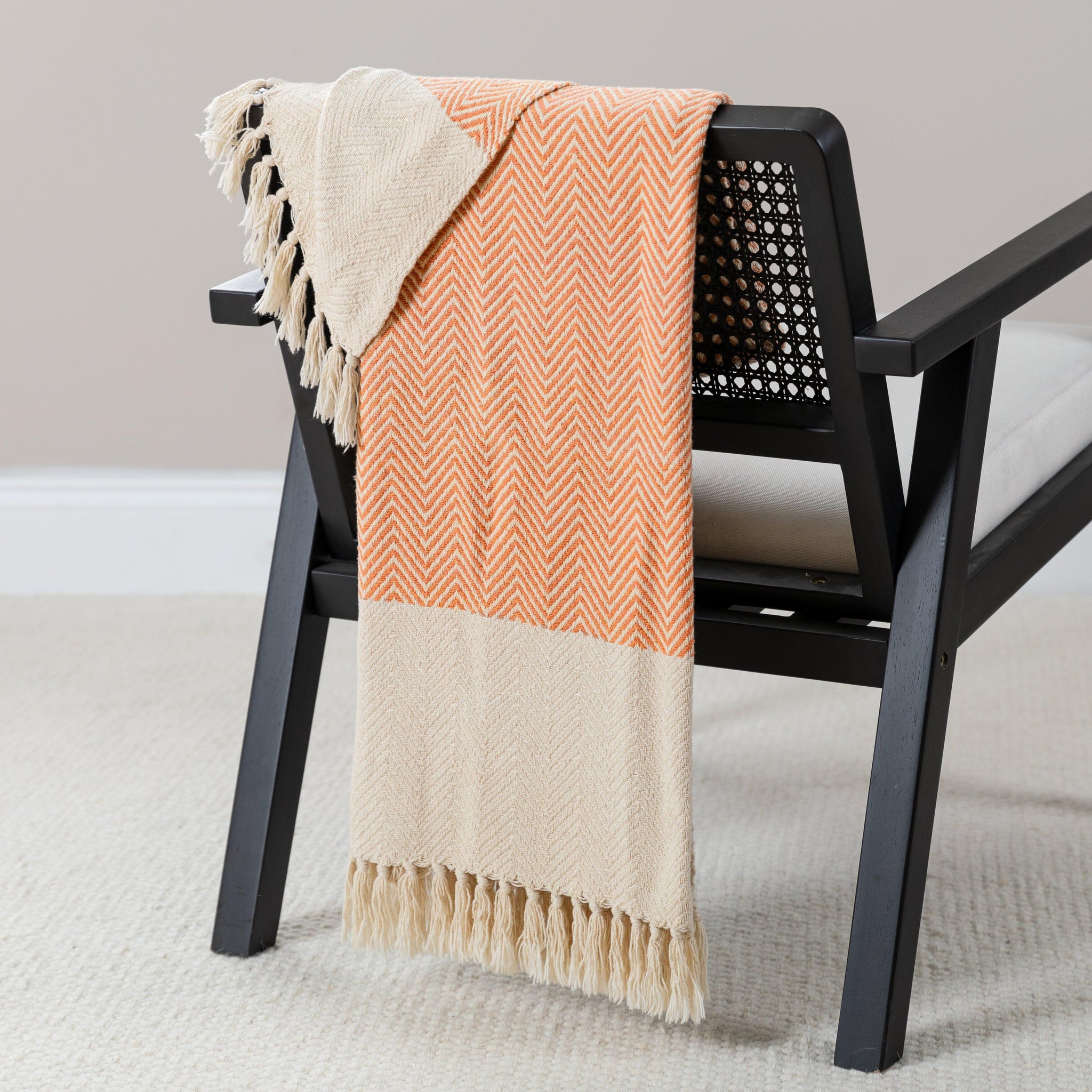 Crofton Burnt Orange Cotton Herringbone Throw - Laura James