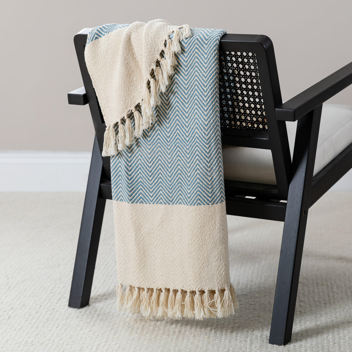 Crofton Horizon Blue Cotton Herringbone Throw - Laura James