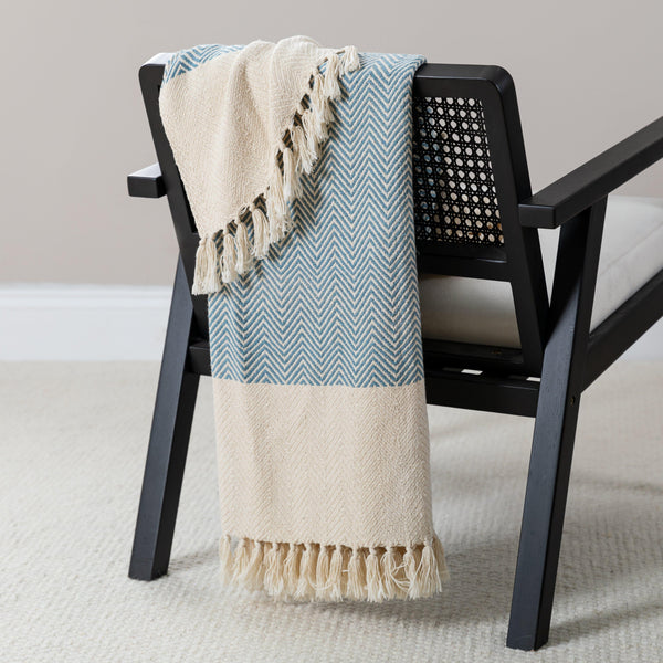 Crofton Horizon Blue Cotton Herringbone Throw - Laura James
