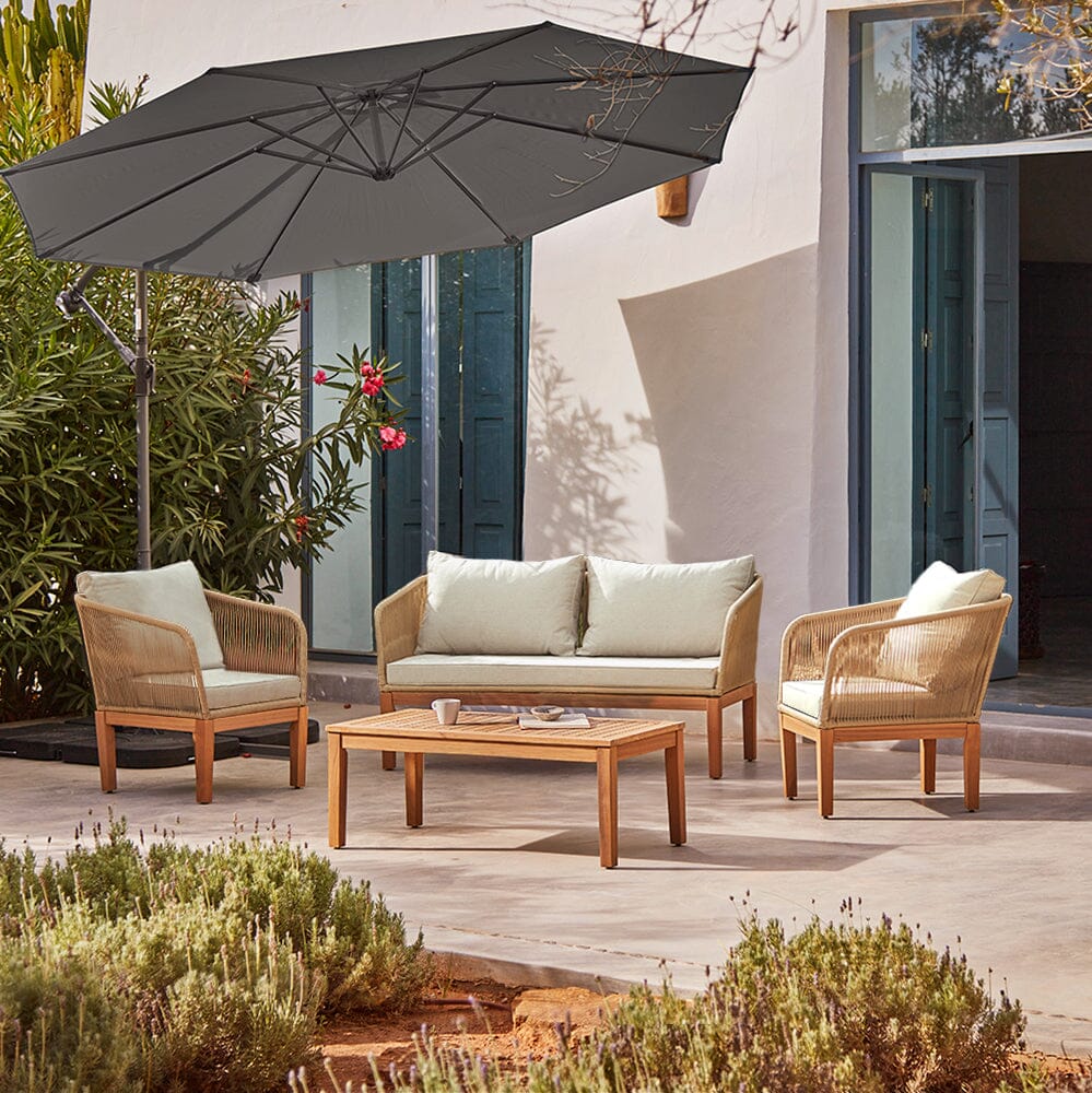 Eaden Natural Rope Garden Conversation Set with cream parasol- Laura James