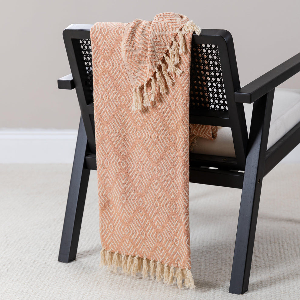 Elborough Blush Pink Diamond Pattern Cotton Throw - Laura James