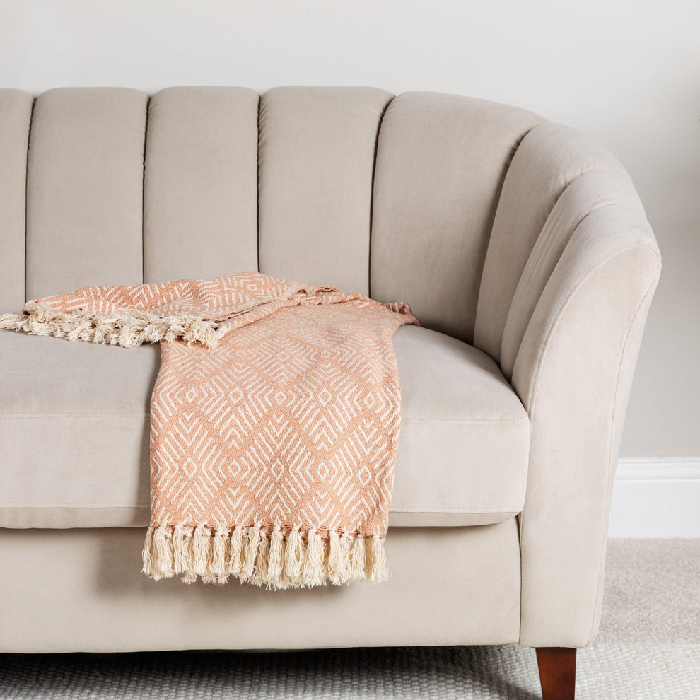 Elborough Blush Pink Diamond Pattern Cotton Throw - Laura James