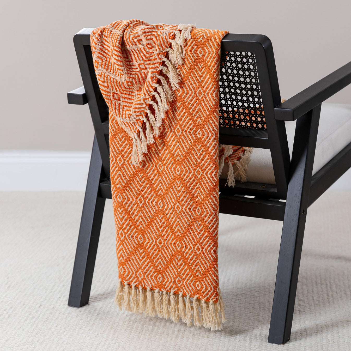 Elborough Burnt Orange Diamond Pattern Cotton Throw - Laura James