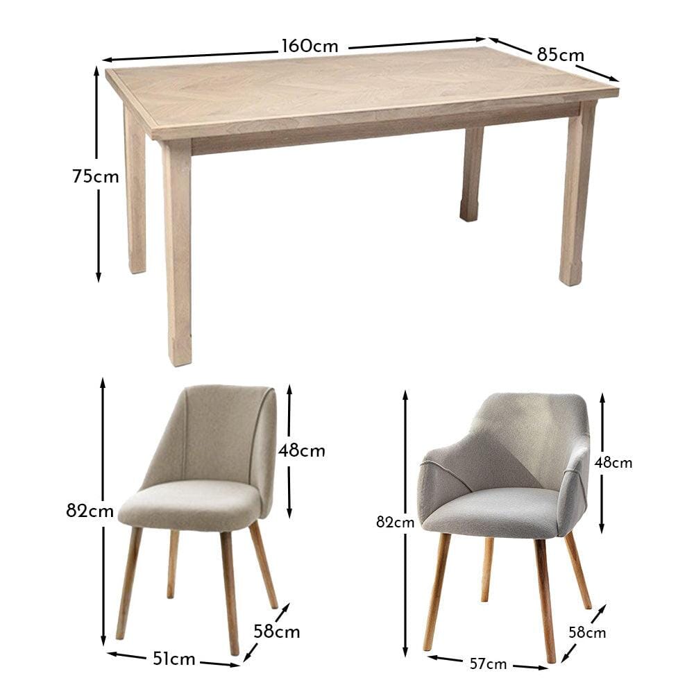 Ella 6 Seater Pale Oak Dining Table Set - Freya Oatmeal Carver & Dining ...