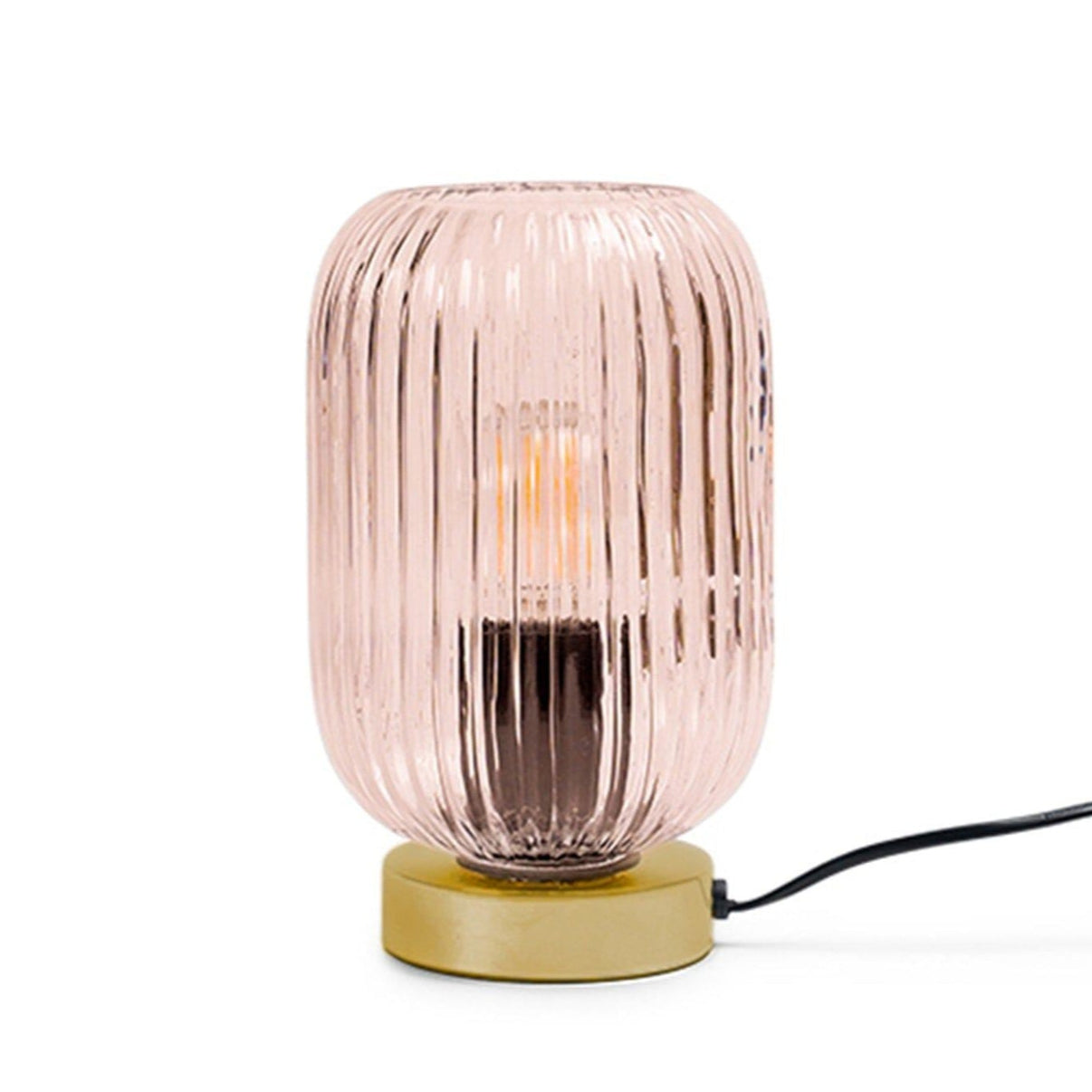 Pink Fluted Glass Table Lamp with Gold Base - Laura James