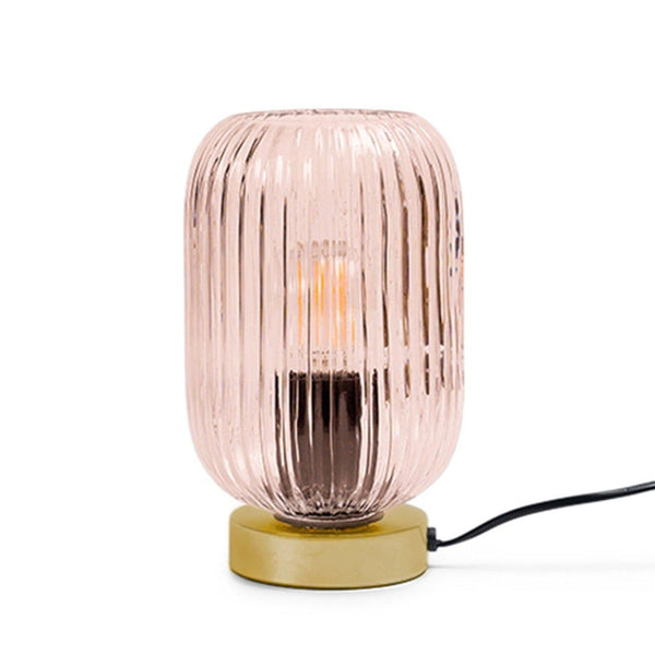 Pink Fluted Glass Table Lamp with Gold Base - Laura James
