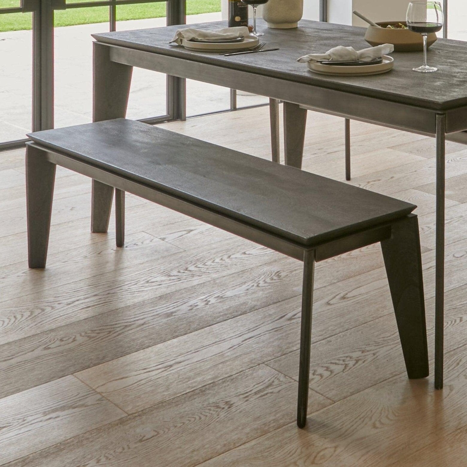 Ethan 3 Seater Mango Wood Dining Bench - Ash Grey - Laura James