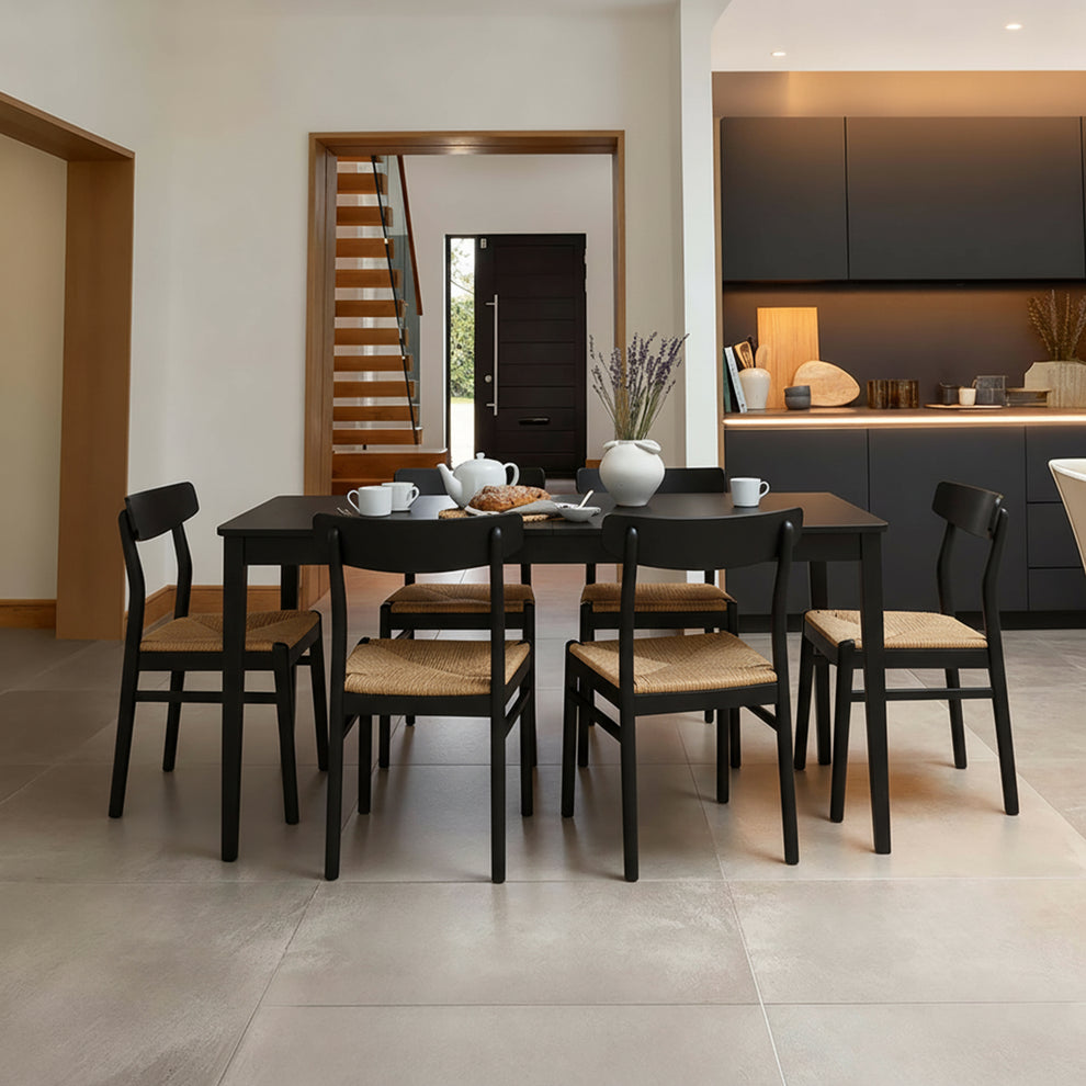 Paul Black Extending Dining Table Set - 6 Seater - Faye Black Oak Dini ...