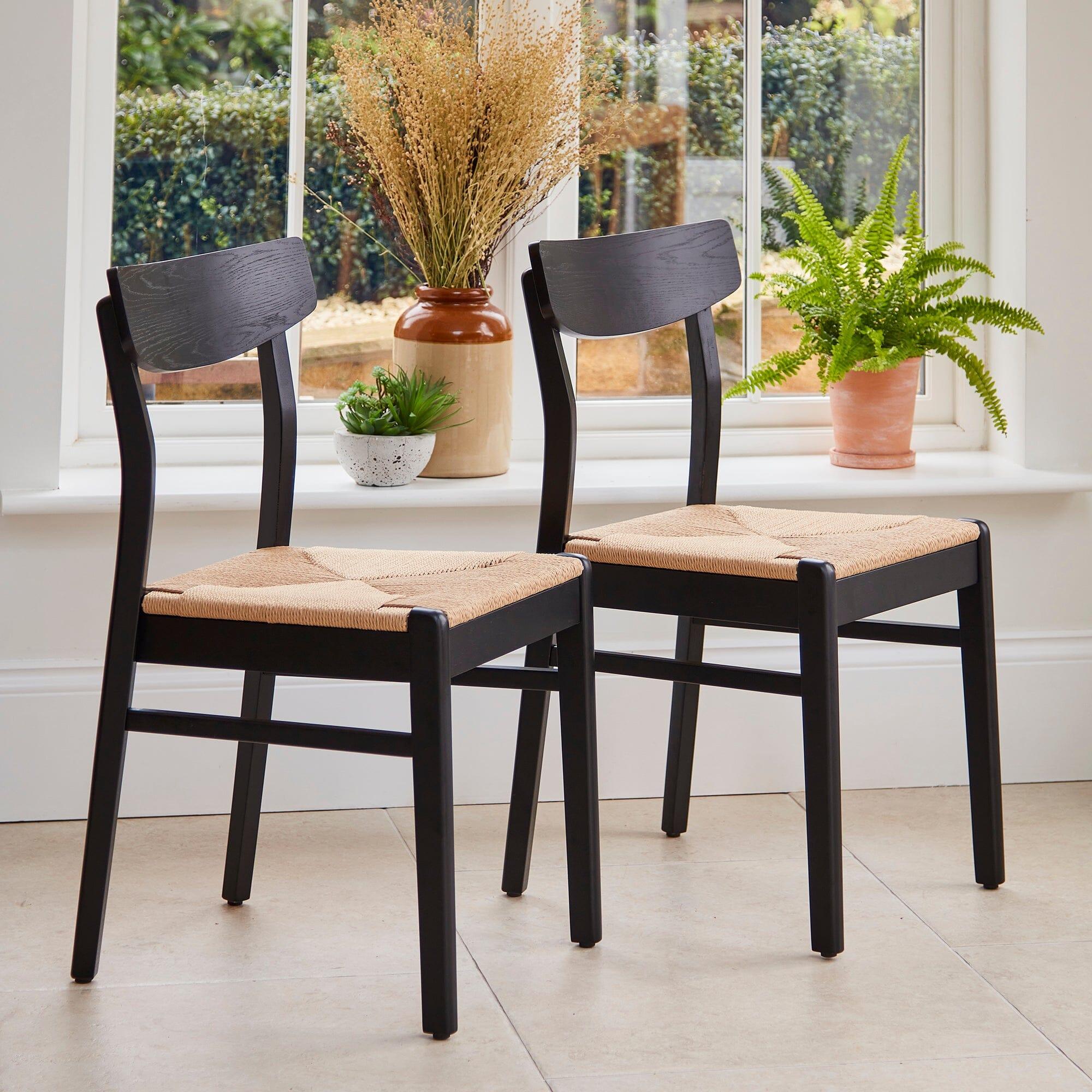 Black Wooden Woven Chairs Set 2 Laura James