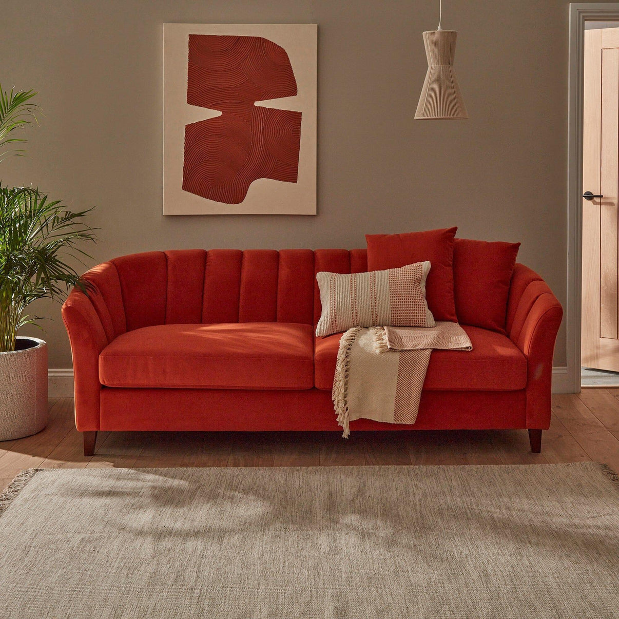 Florence Burnt Orange 4 Seater Sofa with Dark Oak Legs - Laura James