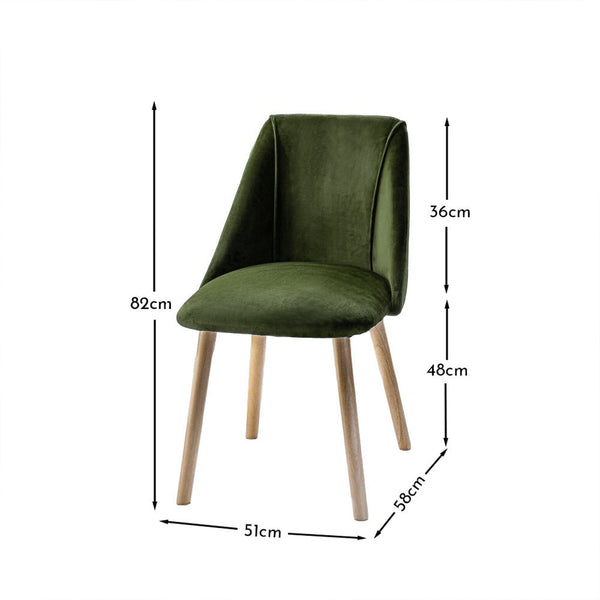 Freya Green Velvet Dining Chair - Set Of 2 - Whitewash Oak Legs - Laura ...
