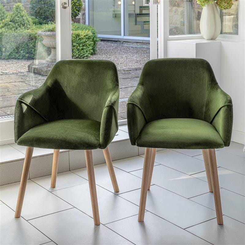 Freya Fern Green Armchairs with Whitewash Legs - Laura James