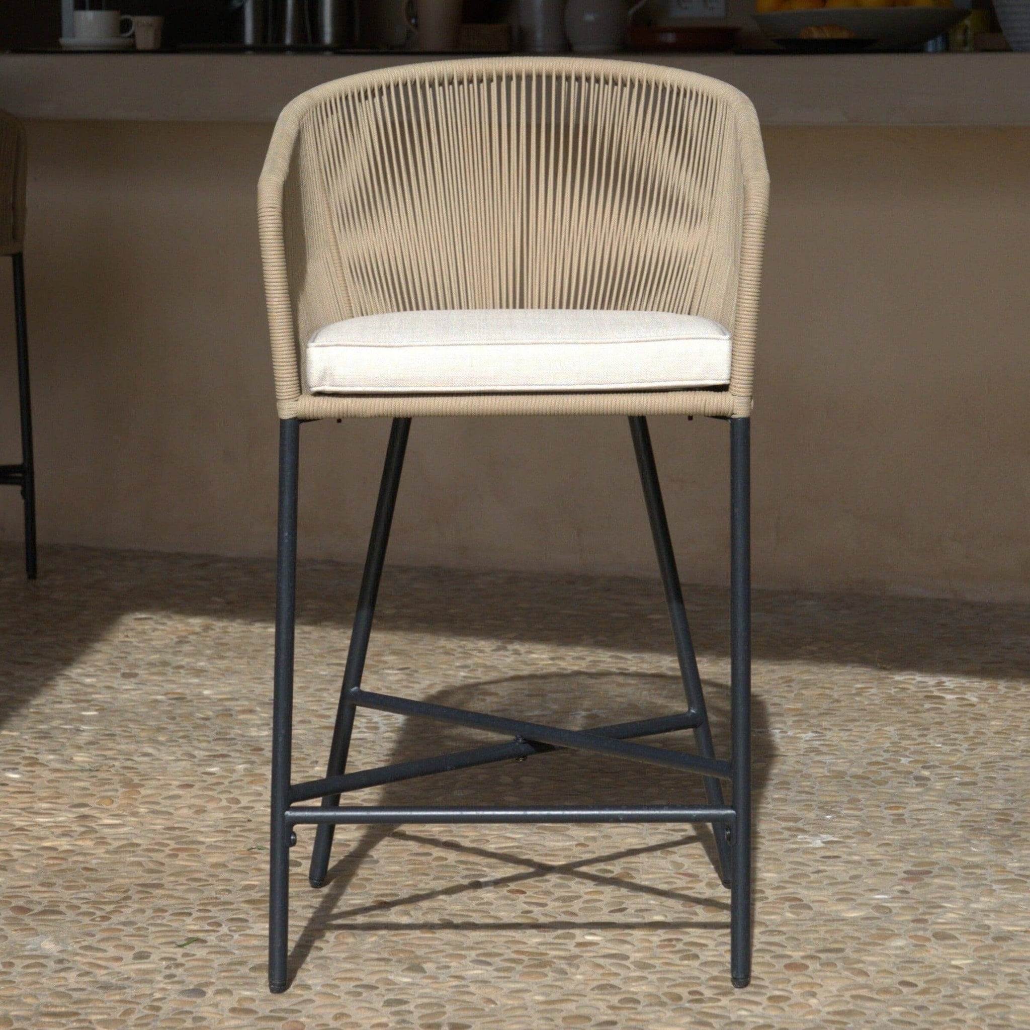 Hali Natural Rope Garden Bar Stool with Cushion - Laura James