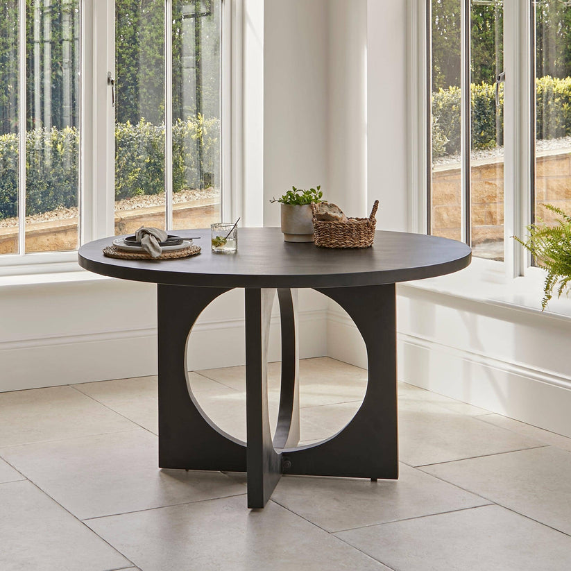 Jade Jet Black Acacia Wood Round Dining Table - Laura James