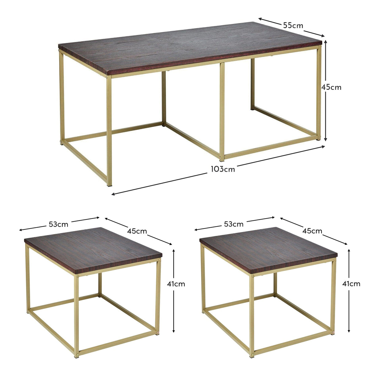 Jay Walnut Coffee Table Set - Gold Frame – Laura James