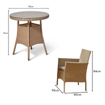 Kemble 2 Seater Rattan Bistro Outdoor Dining Set in Natural Brown ...