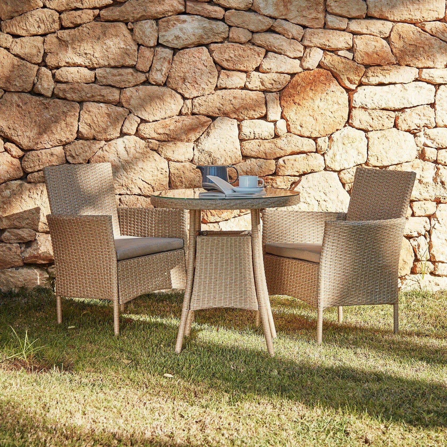 Kemble 2 Seater Rattan Bistro Outdoor Dining Set in Natural Brown Laura James