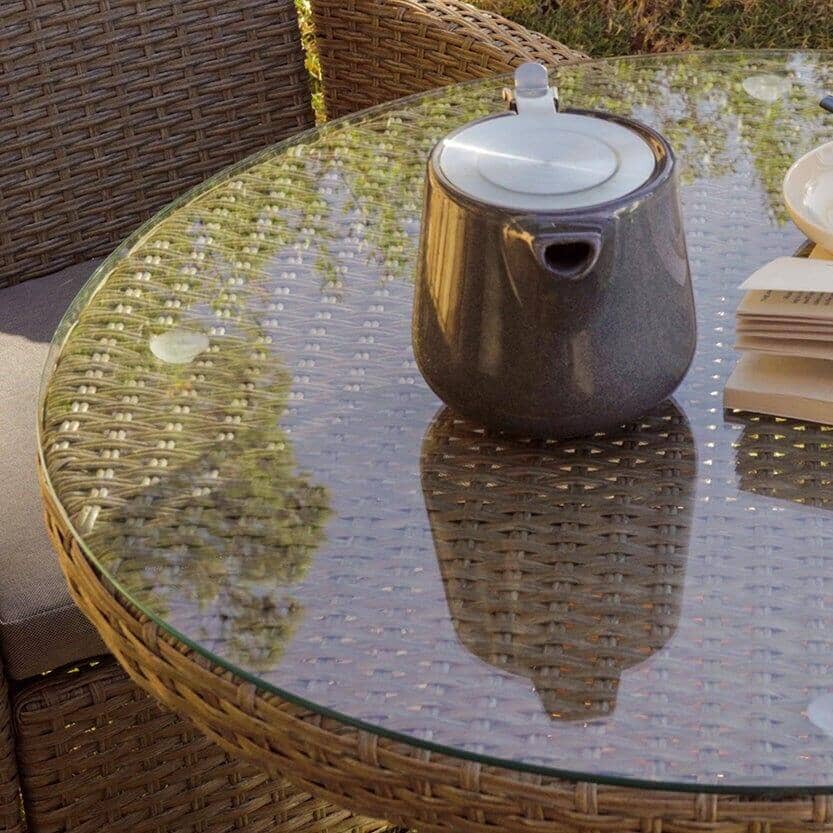 Kemble 4 Seater Rattan Round Garden Dining Set with Grey Parasol - Nat ...