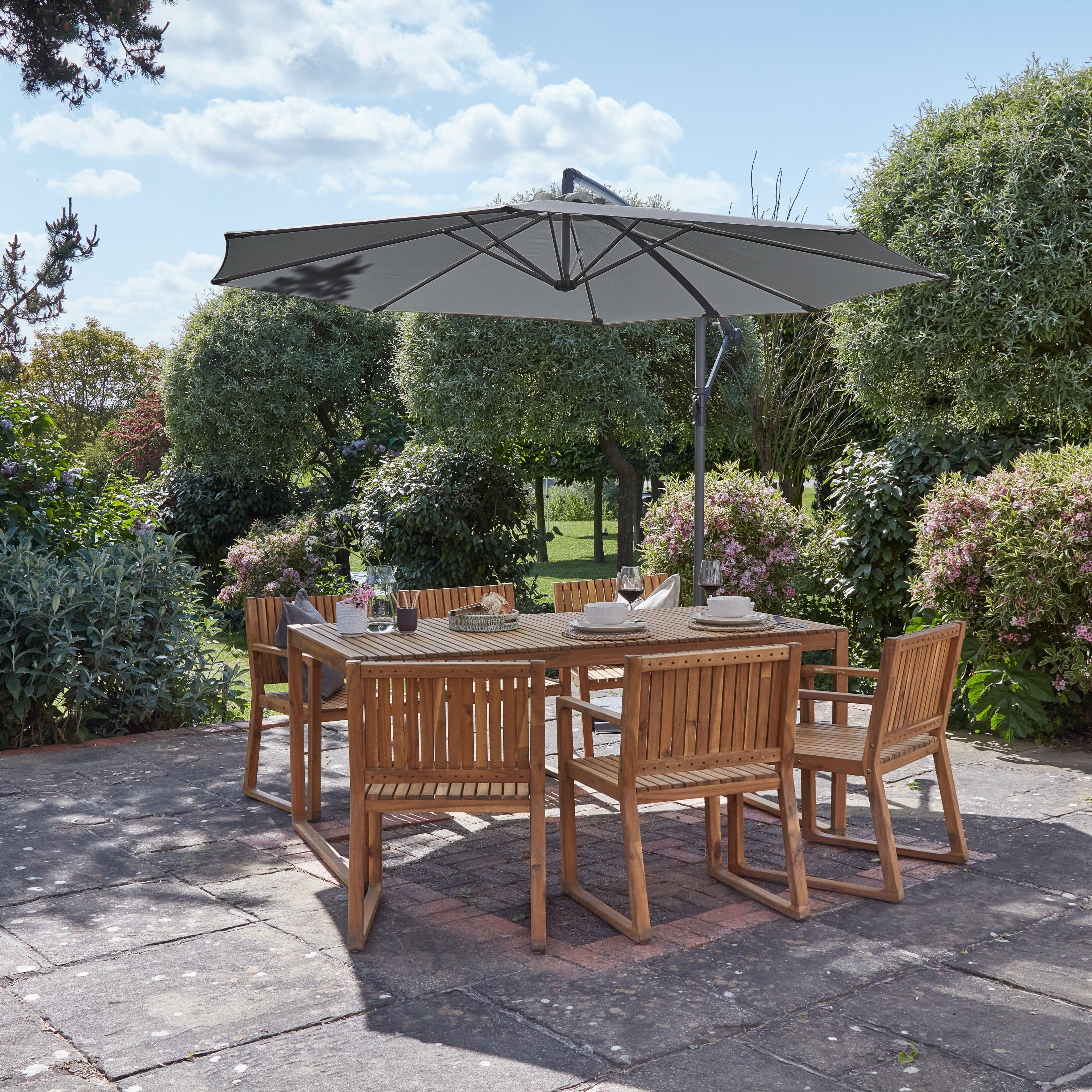 Lennox Table & 6 Lennox Armchairs with Grey Parasol – Laura James