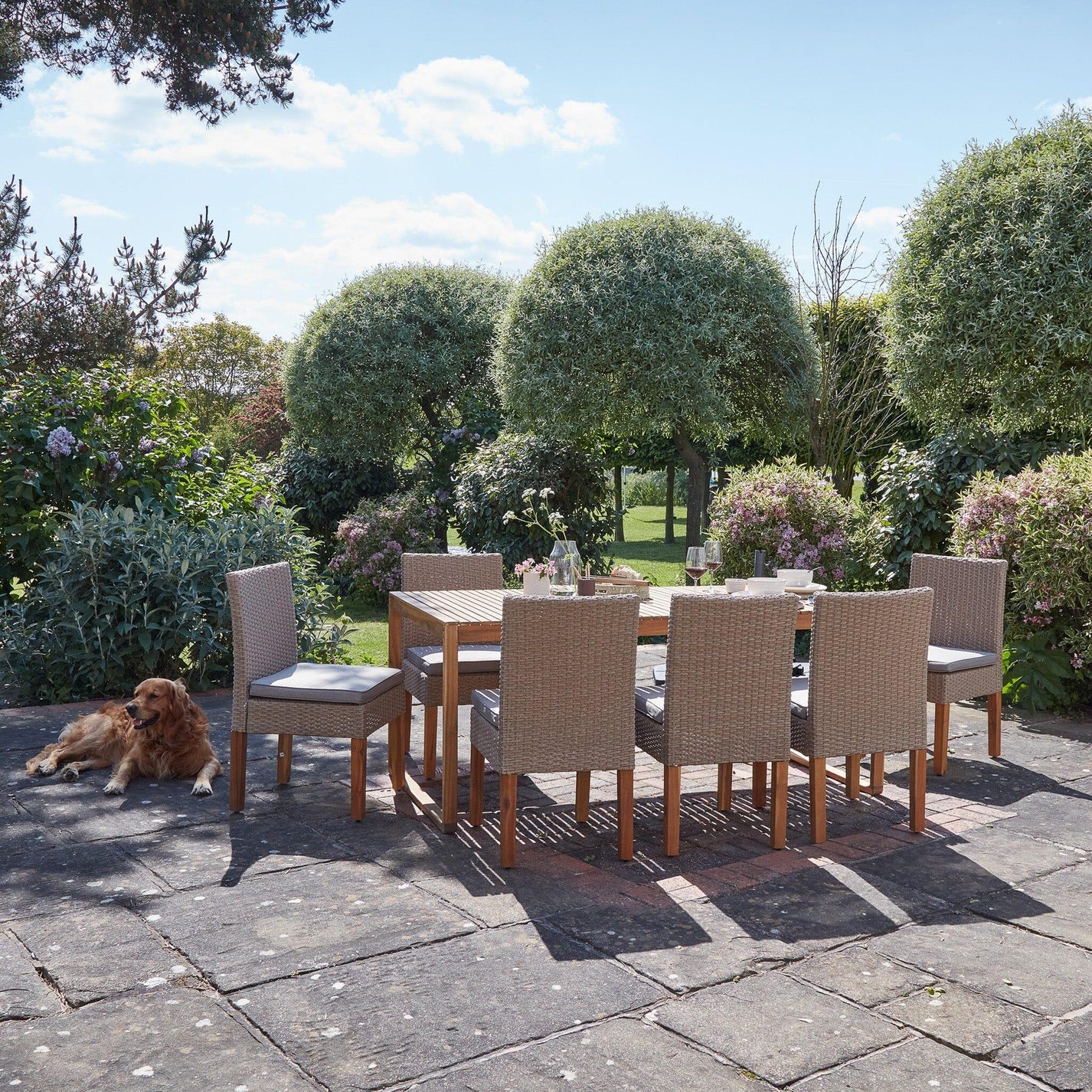 Lennox 8 Seater Rattan Chairs & Wood Outdoor Dining Set - Laura James