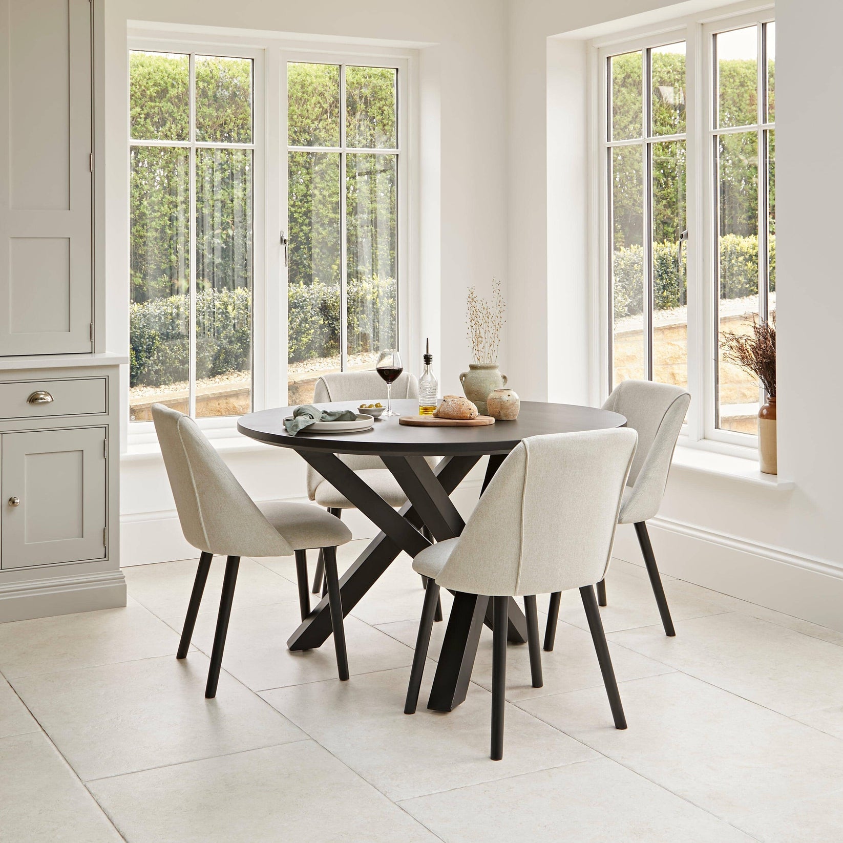 Levi Black Dining Table Set - 4 Seater - Freya Oatmeal Dining Chairs ...