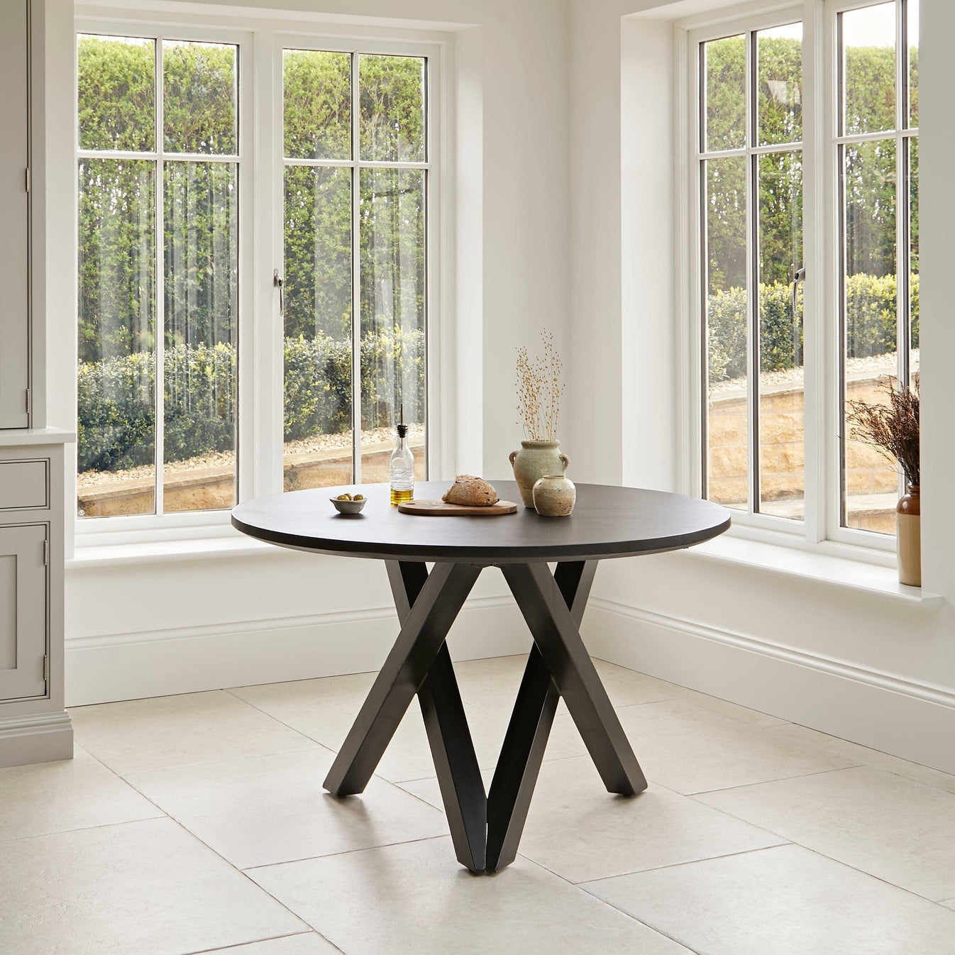 Levi Black Dining Table Set - 4 Seater - Freya Oatmeal Dining Chairs ...