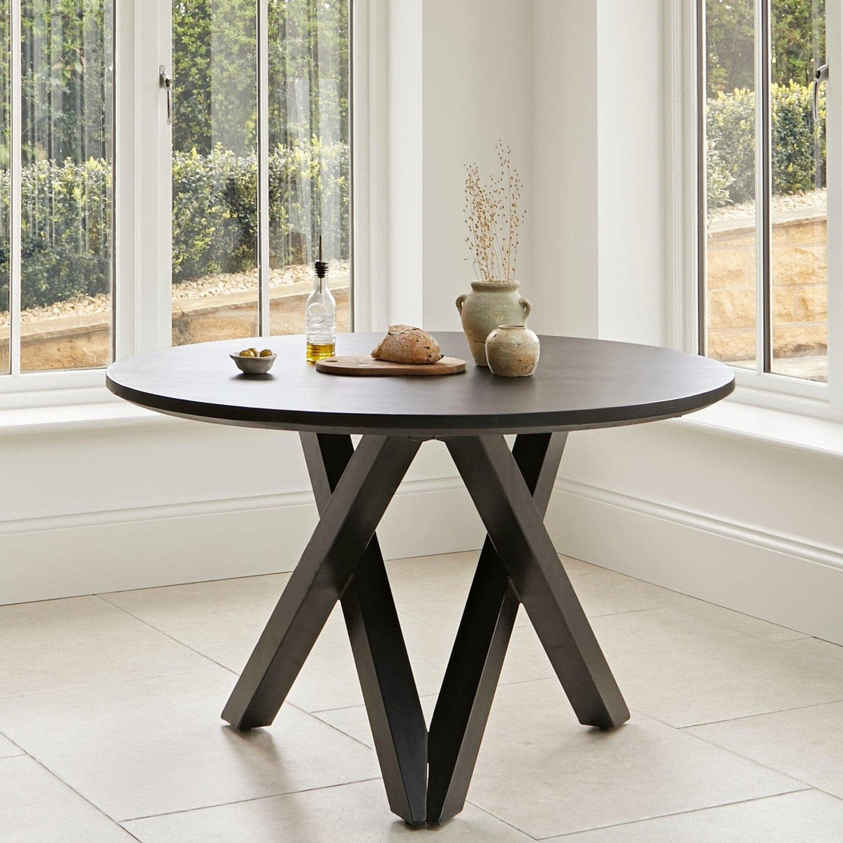 Levi Jet Black Acacia Wood Round Dining Table - Laura James