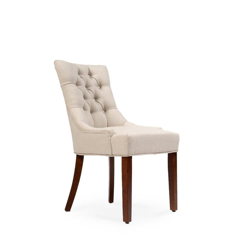 Dining Chairs - set of 2 - Oatmeal Buttoned Back & Dark Wood Legs ...