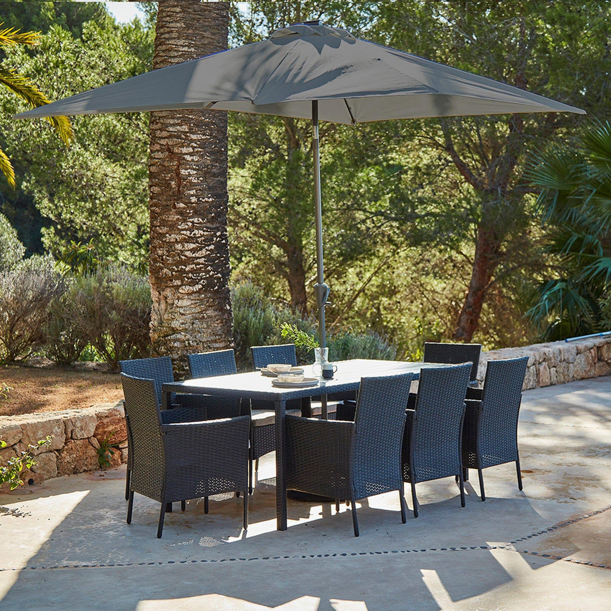 Marston 8 Seater Rattan Garden Dining Set with Grey LED Premium Paraso ...