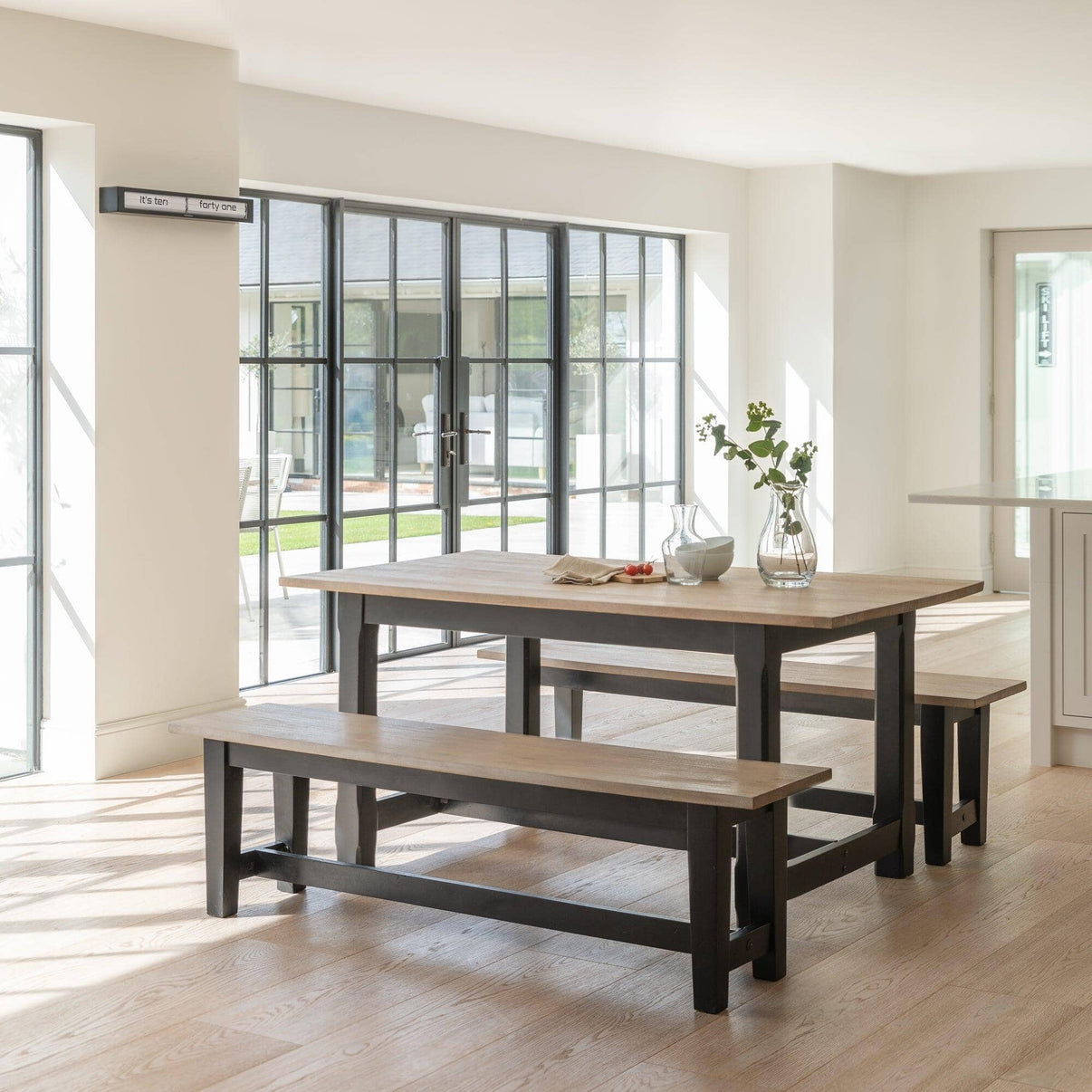 Matilda Wooden Dining Table and Benches Set - Black - Laura James