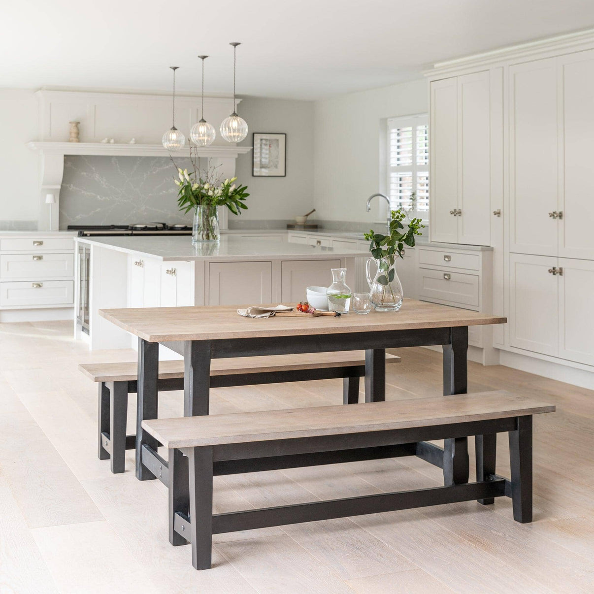Matilda Wooden Dining Table and Benches Set - Black - Laura James