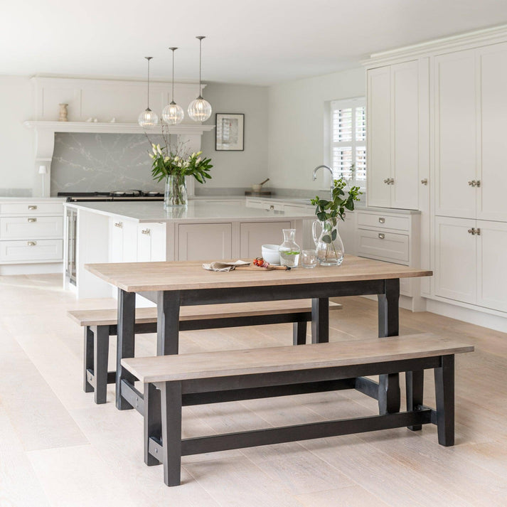 Matilda Wooden Dining Table and Benches Set - Black - Laura James
