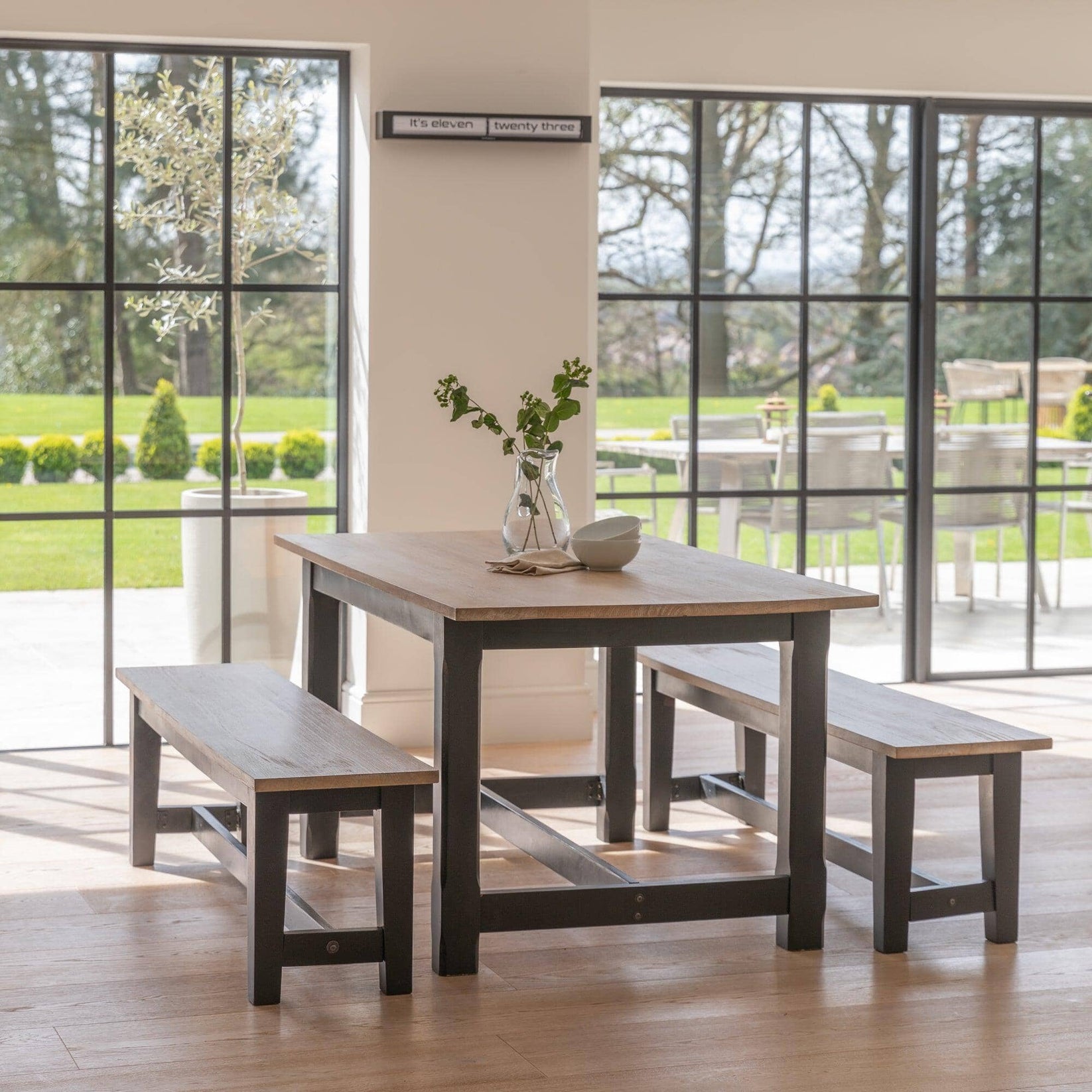 Matilda Wooden Dining Table and Benches Set - Black - Laura James