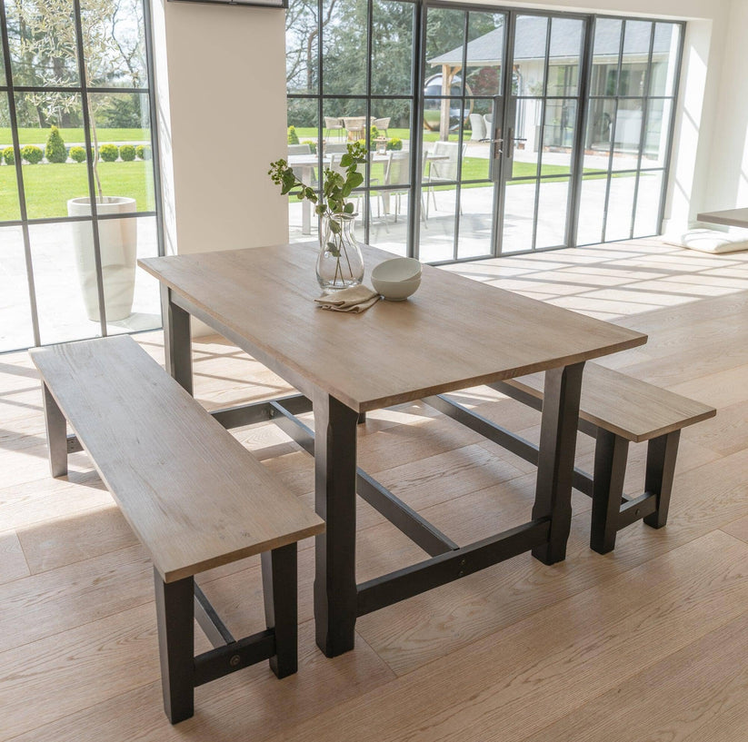 Matilda Wooden Dining Table and Benches Set - Black - Laura James