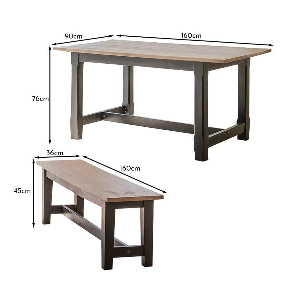 Matilda Wooden Dining Table and Benches Set - Black - Laura James