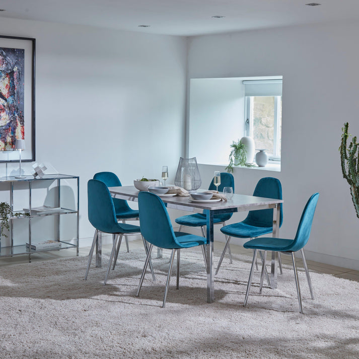 Milo 6 Seater Concrete Dining Tables Set - Blue Dining Chairs - Laura James