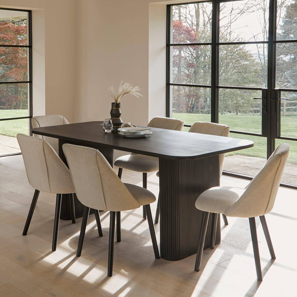 Orla Black Wooden Dining Table Set - 6 Seater - Freya Sand Dining Chai ...