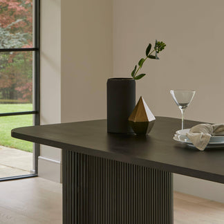 Orla 6 Seater Wooden Jet Black Dining Table Set with Freya Sand Dining ...