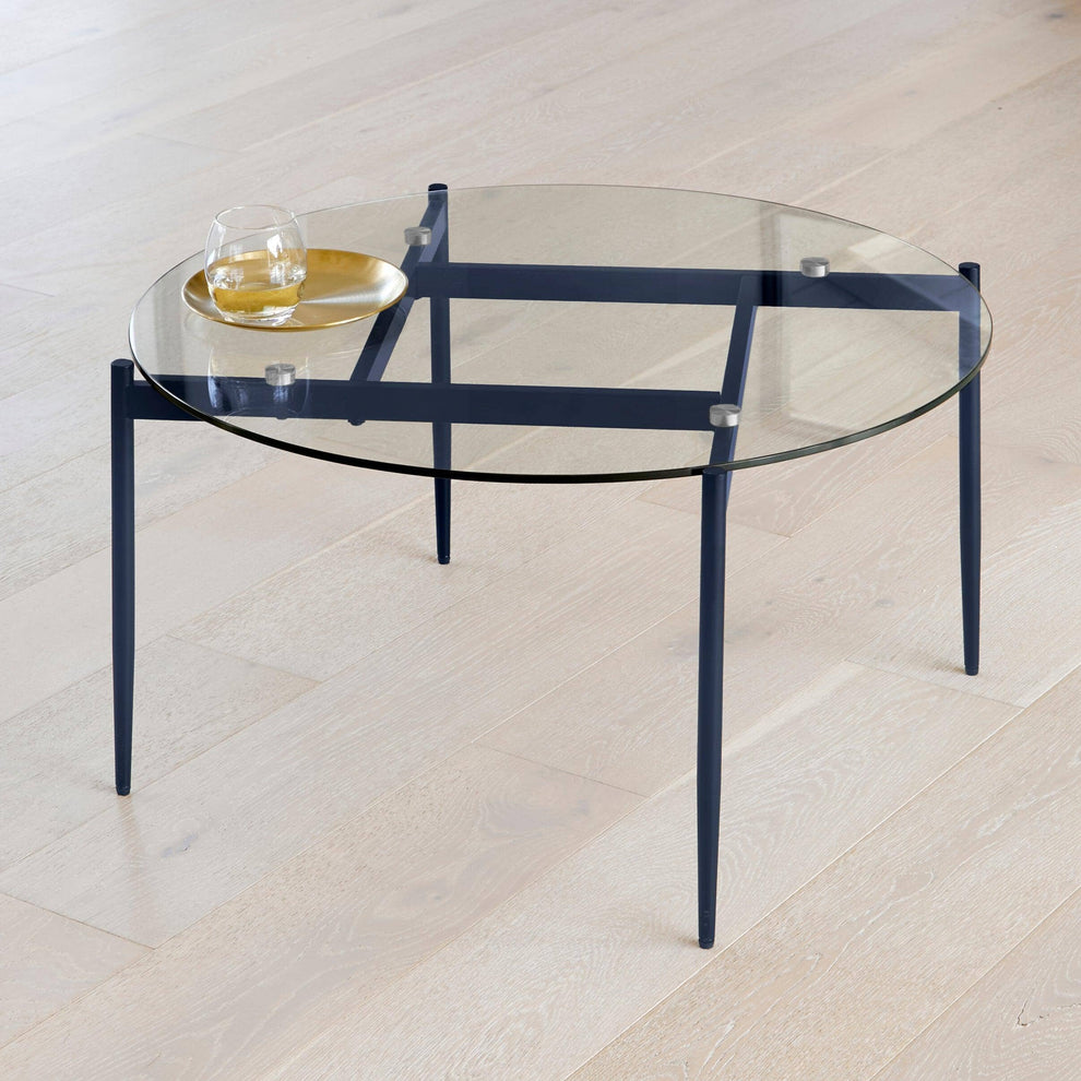 Oscar Glass Coffee Table - Blue Legs – Laura James