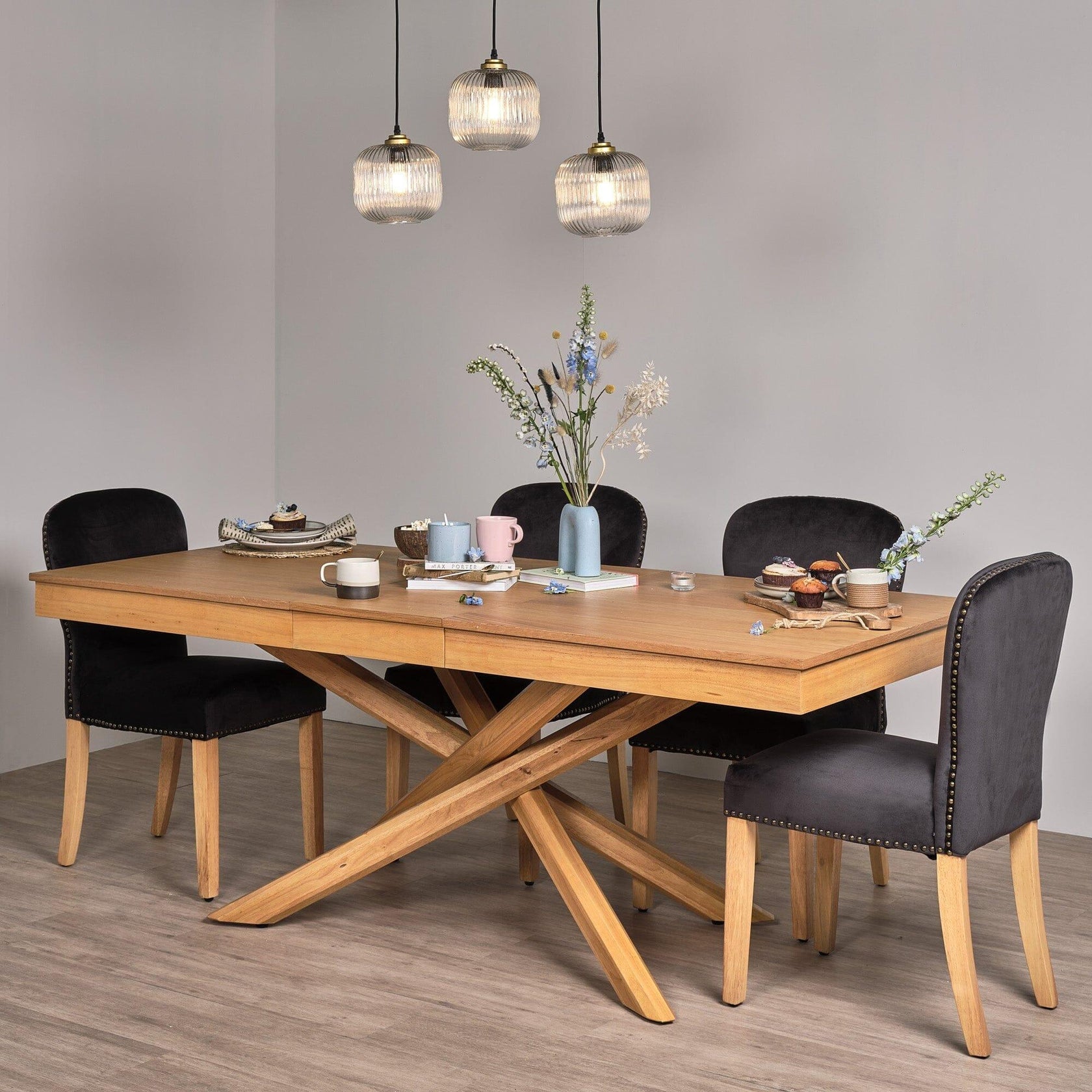 Edward Black velvet dining chairs - set of 2 - light wood legs – Laura ...