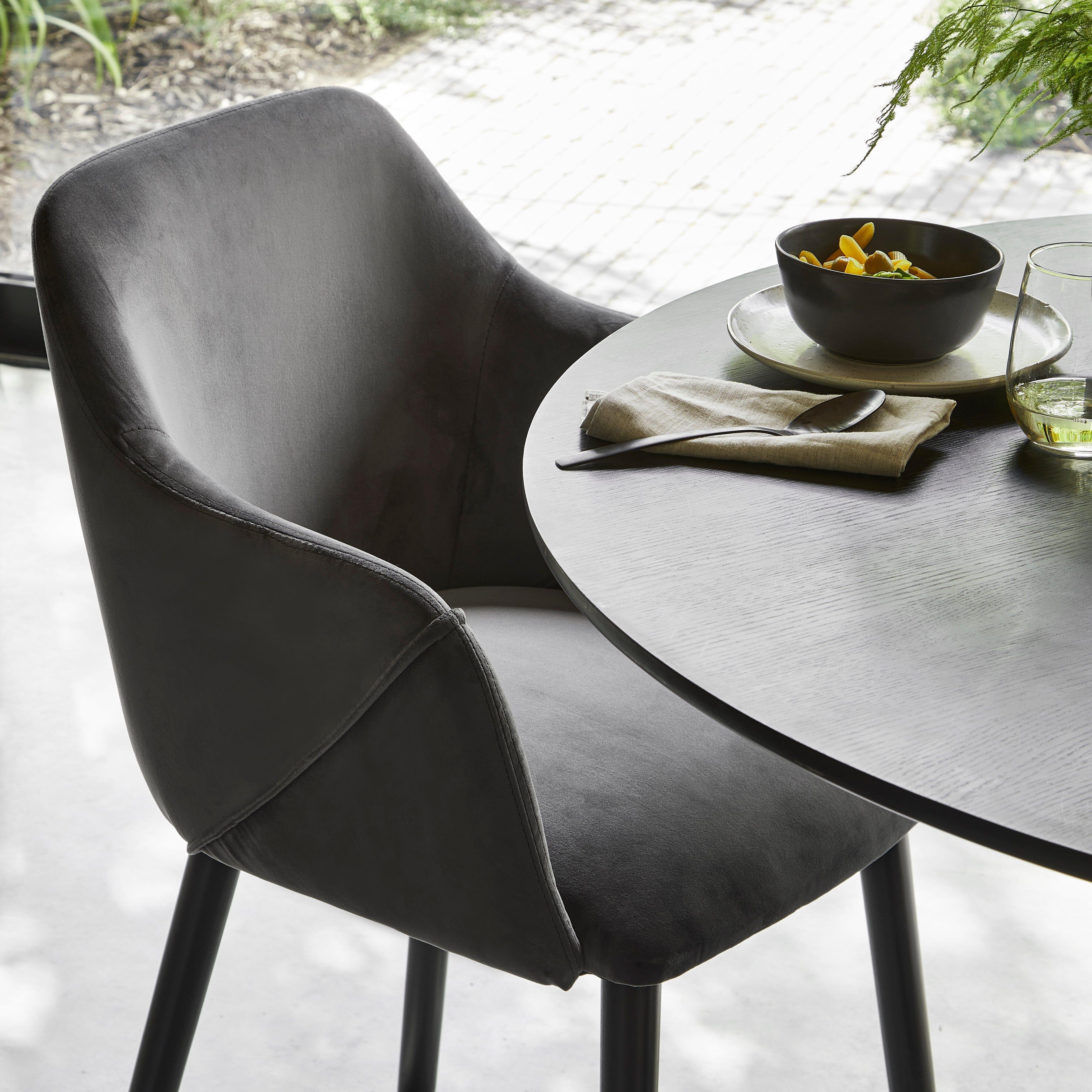 Freya Grey Dining Room Armchair - Black Legs - Laura James