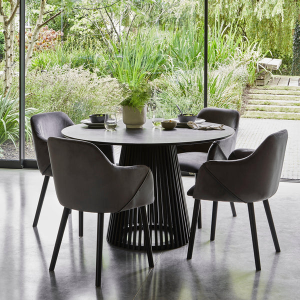 Freya Grey Dining Room Armchair - Black Legs - Laura James